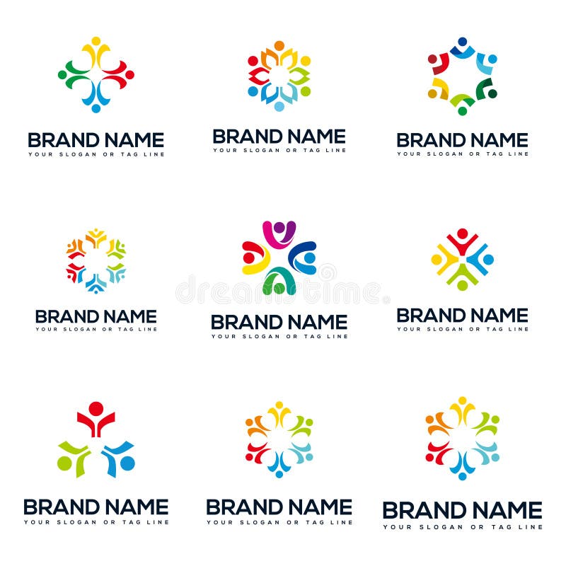Set Colorful Human Team Logo Design Vector Stock Vector - Illustration ...