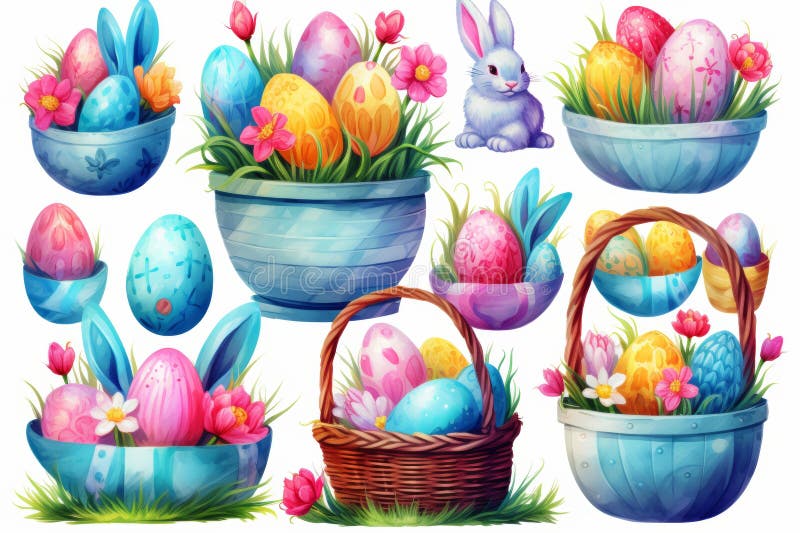 Set of Colorful Icons Easter Theme on White Stock Illustration ...