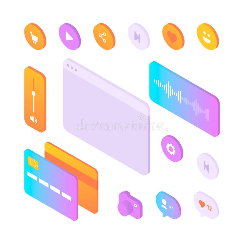 Set of Colorful Isometric User Interface Elements. Stock Vector ...
