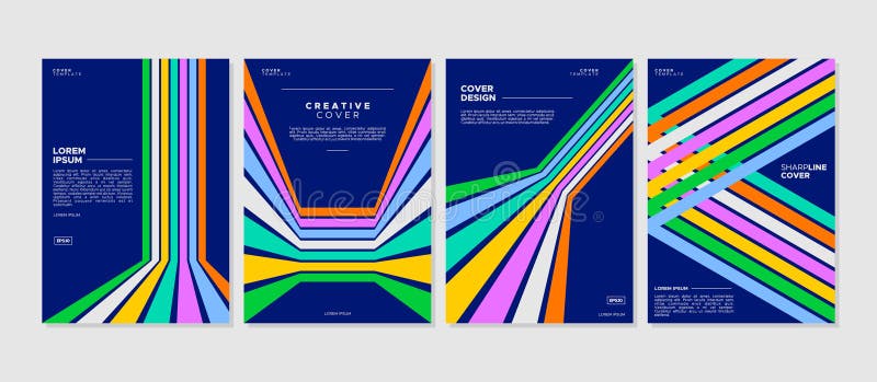 Set of Colorful Line Stripe Abstract Cover Design. Modern Blend Line ...