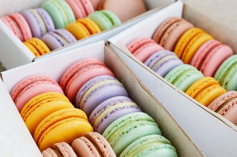 Set of Colorful Macaroon in the Boxes Stock Image - Image of cookie ...