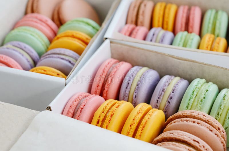 Set of Colorful Macaroon in the Boxes Stock Photo - Image of french ...