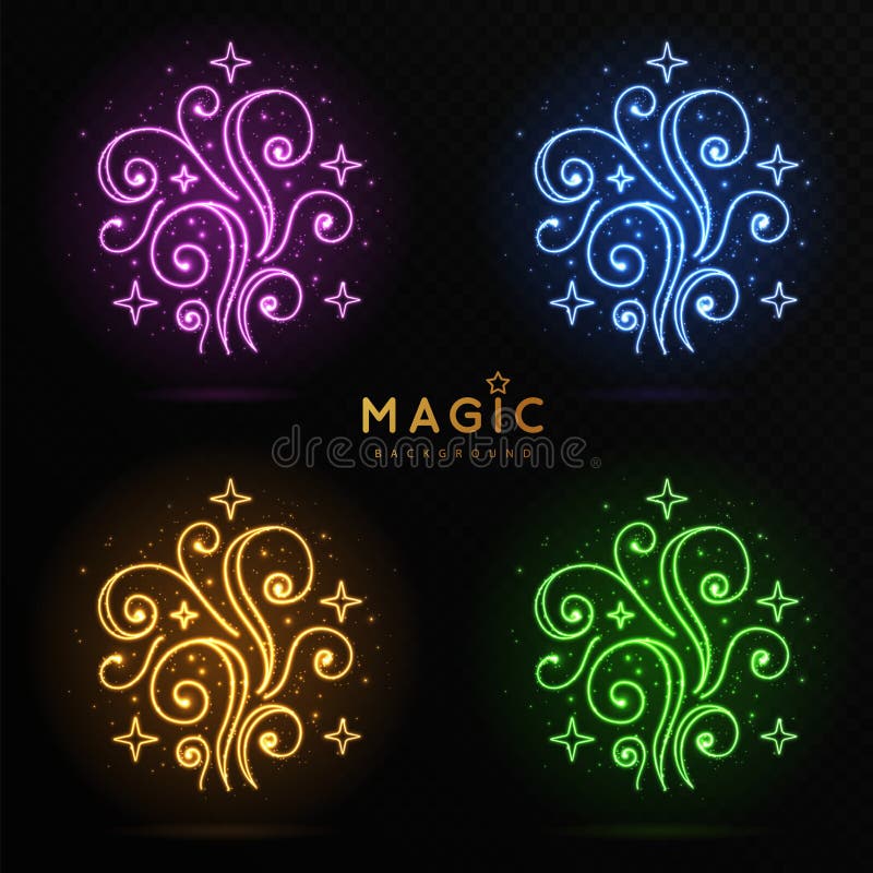 Set of Magic Colorful Glowing Shiny Trails or Circles Isolated on Black ...