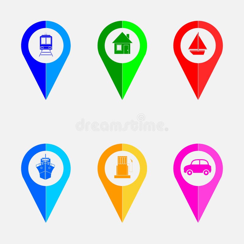 Set of colorful map icons stock illustration. Illustration of needle ...