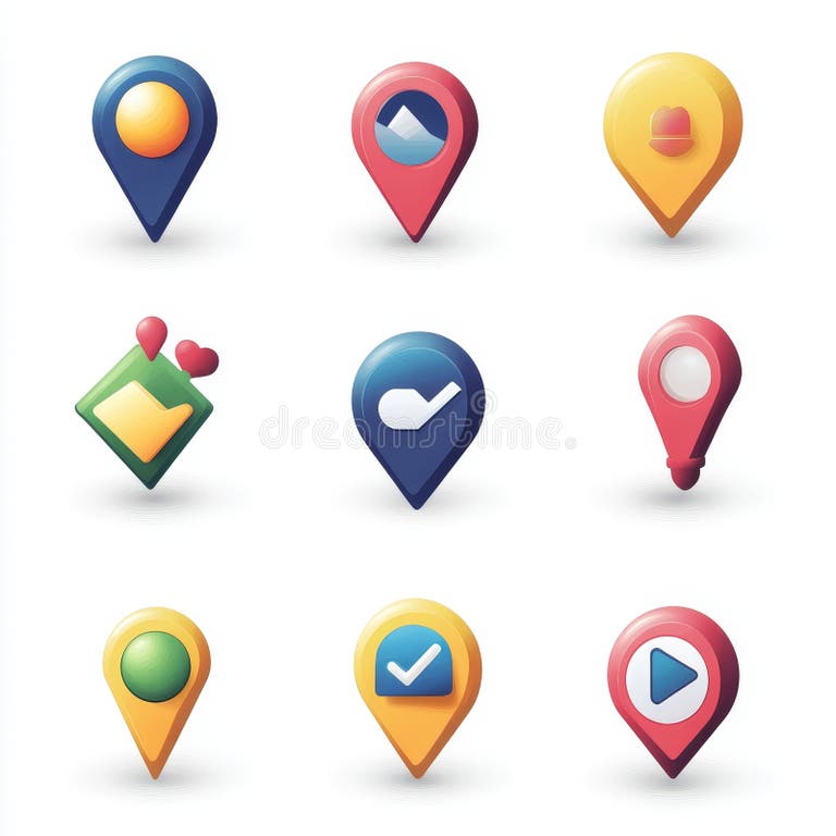Set of Colorful Map Pointers with Icons. Vector Illustration. Eps 10 Stock Illustration ...