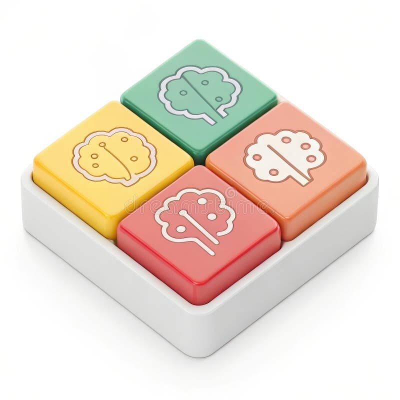 A Set of Colorful Memory Game Pieces Featuring Neural-themed Icons ...