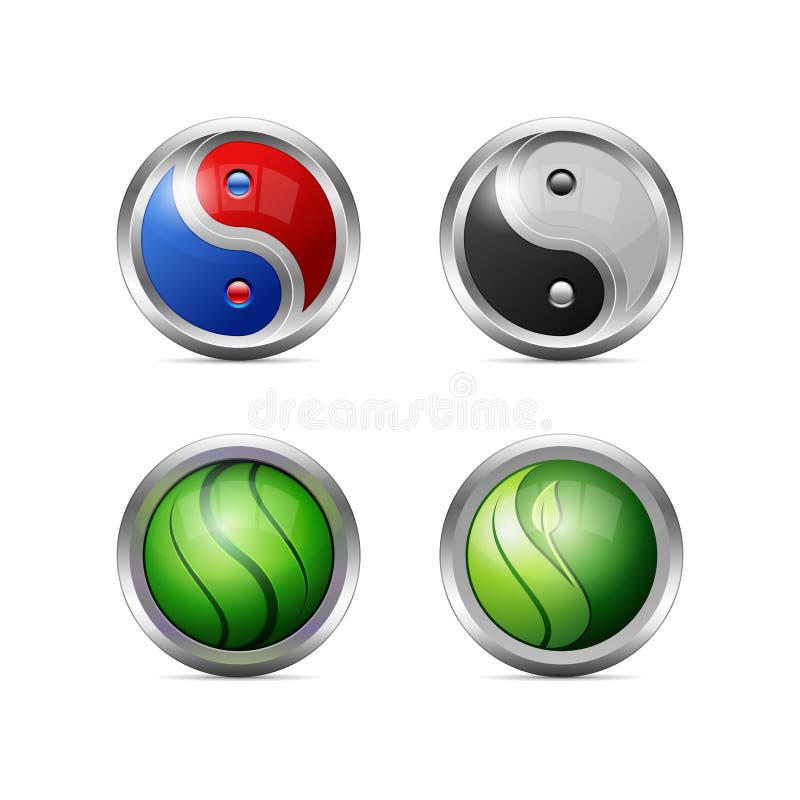 Set of Colorful Metallic Yin Yang Icons Stock Vector - Illustration of ...