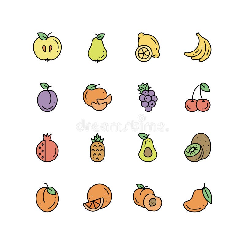 Set of Colorful Minimalistic Outline Fruit Icons Stock Vector ... Set of Colorful Minimalistic Outline Fruit Icons Stock Vector ...