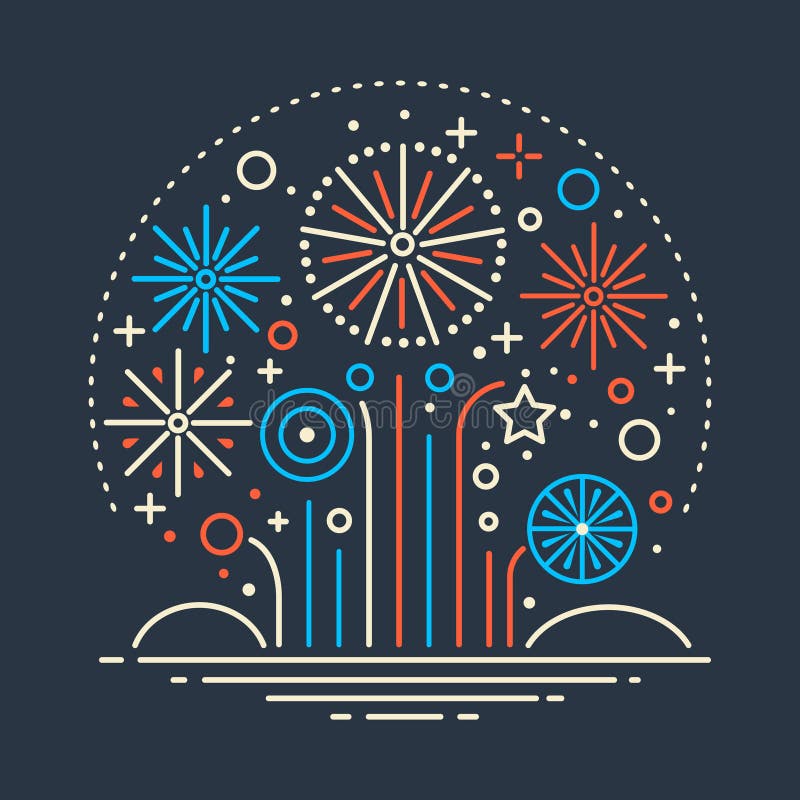 Set of Colorful Modern Fireworks with Flash and Star. Flat Vector ...