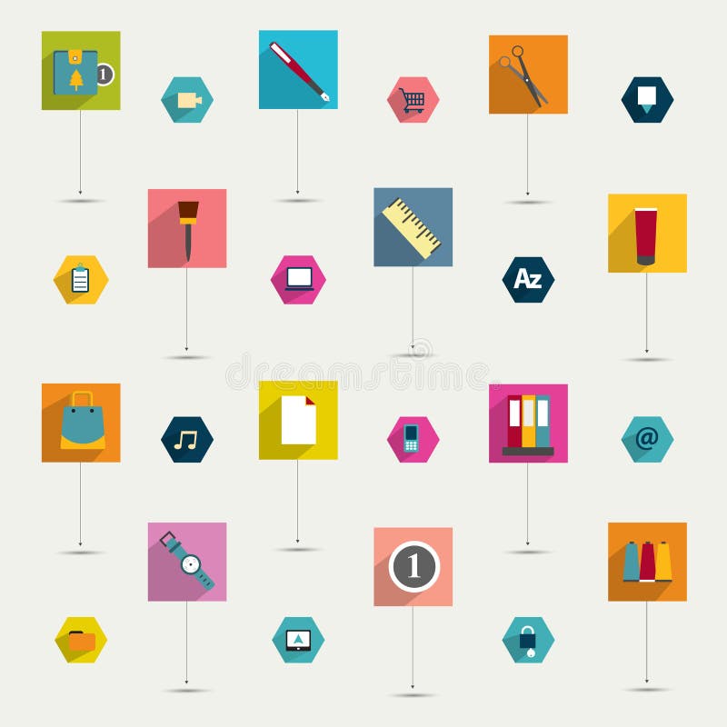 Set of Colorful Modern Flat Long Shadows Icon. Stock Vector ...