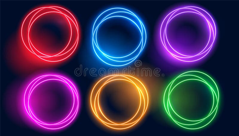 Set of Colorful Neon Circle Glowing Frames Stock Vector - Illustration ...