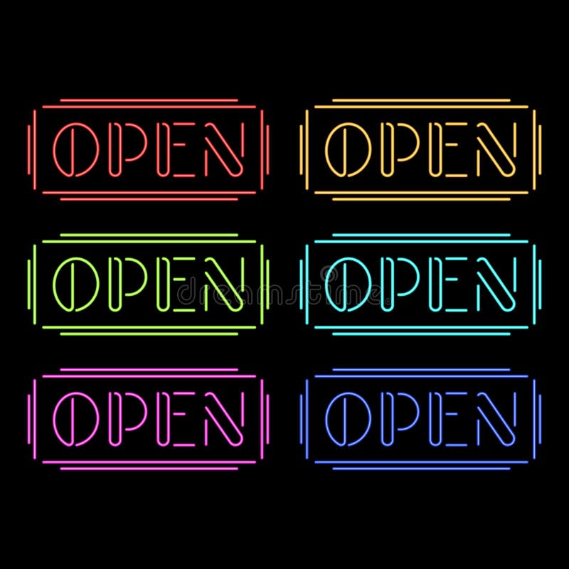 Set of Colorful Neon Open Signs Stock Vector - Illustration of glow ...