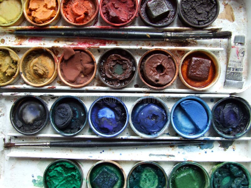 Set of Colorful Paint with Brush Stock Image - Image of creativity ...