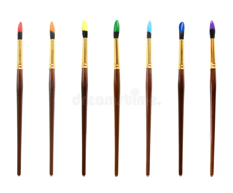 Set of Colorful Paint Brushes on White Stock Image - Image of artwork ...