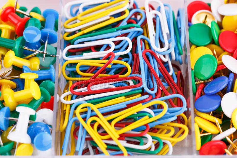 Set of Colorful Pins and Clips Stock Photo - Image of pinned, back ...