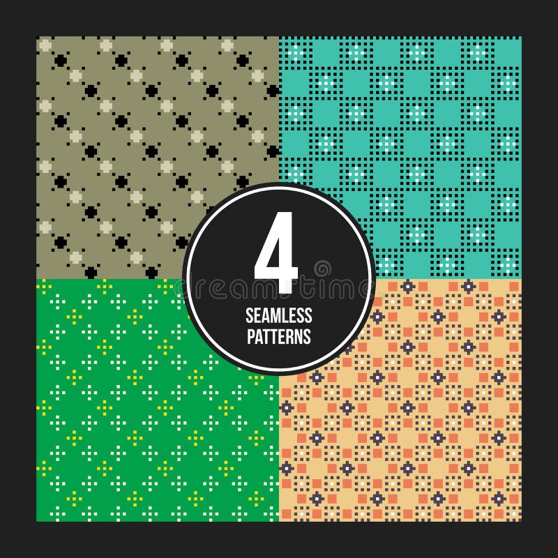 Set of 4 Colorful Pixelated Patterns Stock Vector - Illustration of ...
