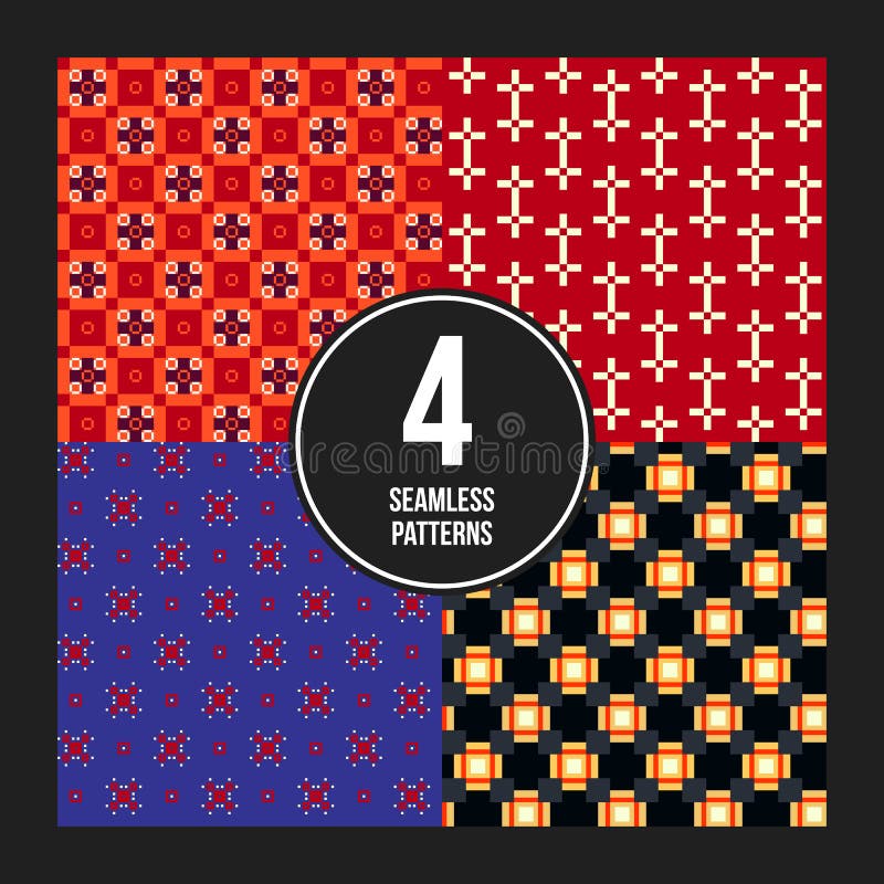 Set of 4 Colorful Pixelated Patterns Stock Vector - Illustration of ...