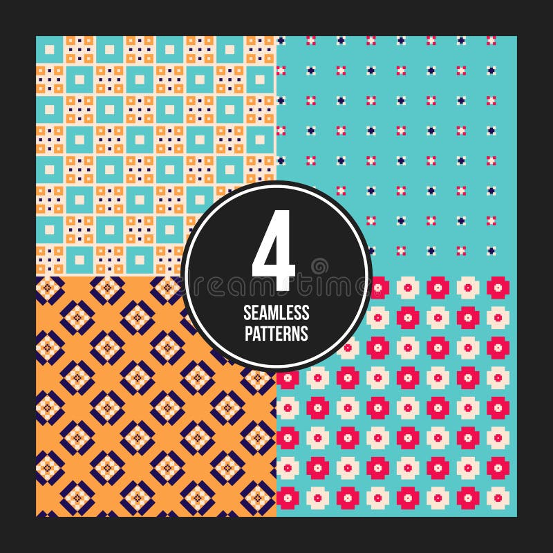 Set of 4 Colorful Pixelated Patterns Stock Vector - Illustration of ...