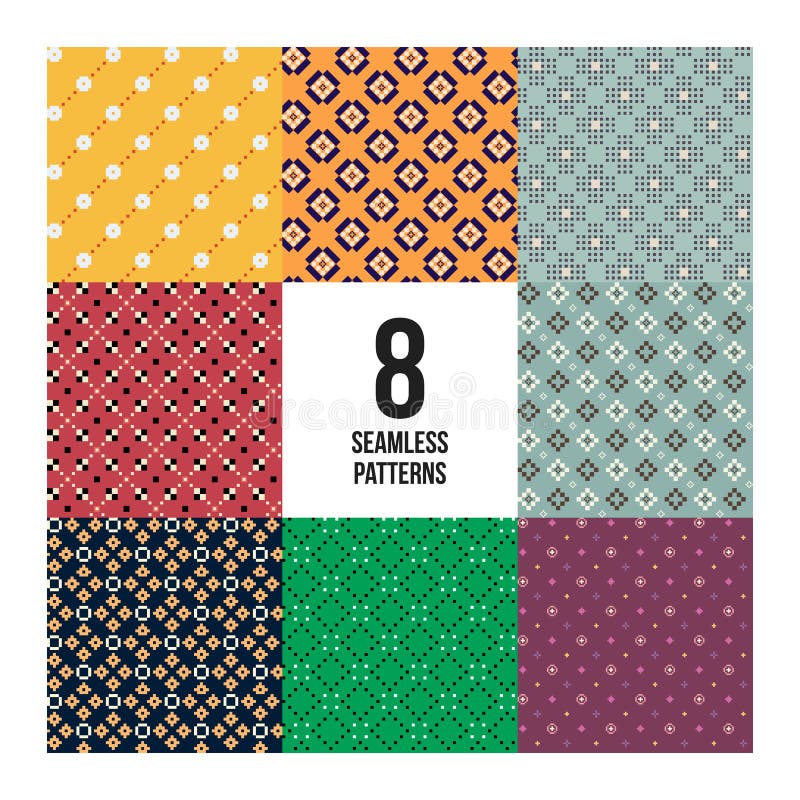 Set of 8 Colorful Pixelated Patterns Stock Vector - Illustration of ...