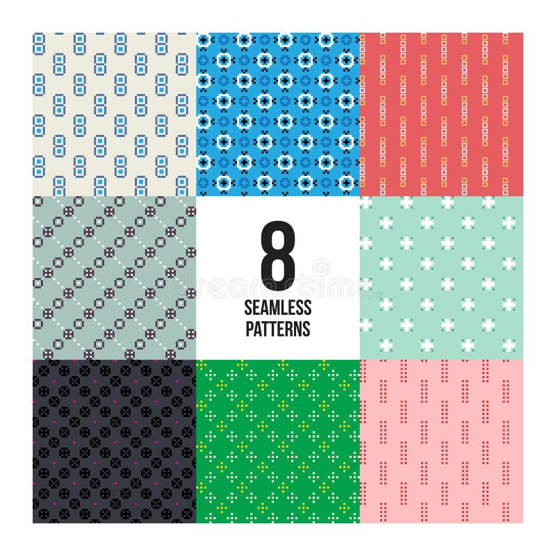 Set of 8 Colorful Pixelated Patterns Stock Vector - Illustration of ...