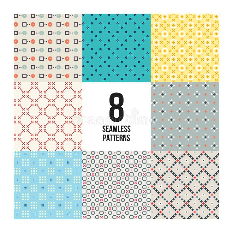 Set of 8 Colorful Pixelated Patterns Stock Vector - Illustration of ...
