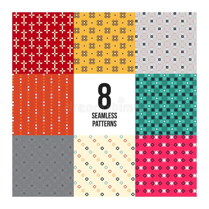 Set of 8 Colorful Pixelated Patterns Stock Vector - Illustration of ...