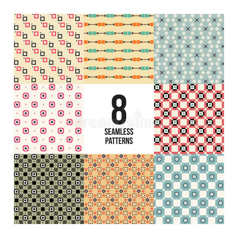 Set of 8 Colorful Pixelated Patterns Stock Vector - Illustration of ...