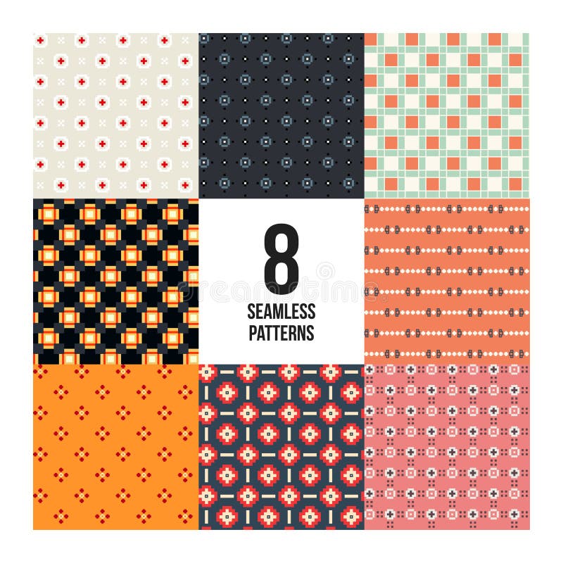 Set of 8 Colorful Pixelated Patterns Stock Vector - Illustration of ...