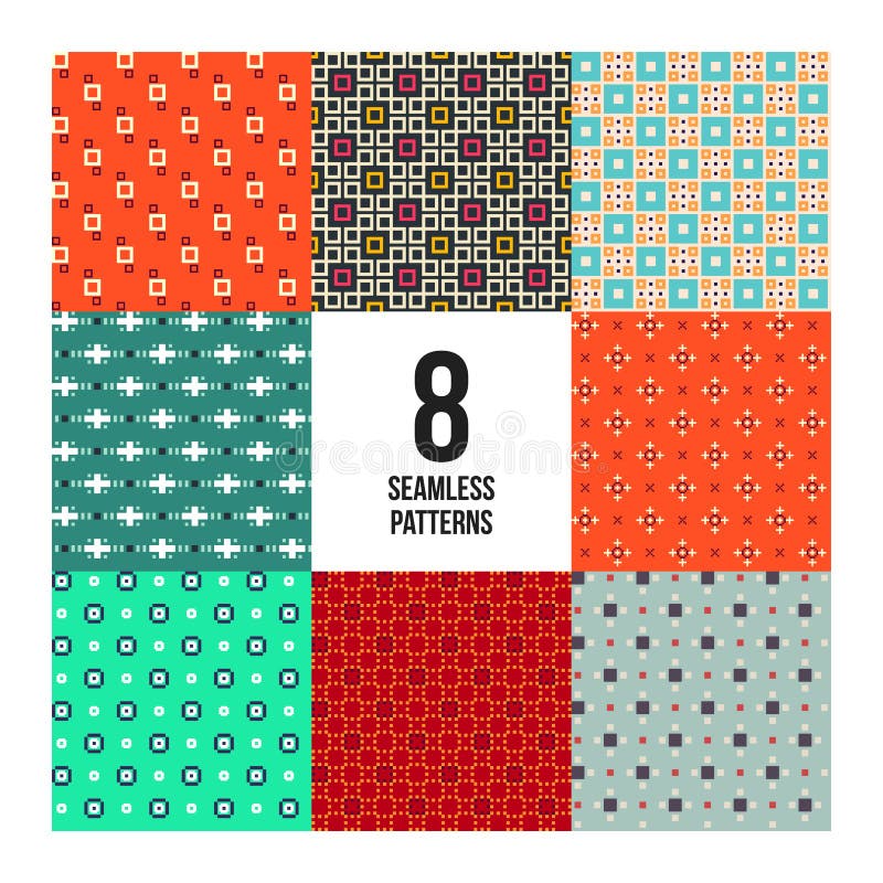 Set of 8 Colorful Pixelated Patterns Stock Vector - Illustration of ...