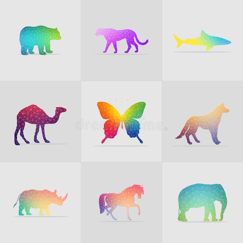 Set of Colorful Polygon Animal Illustration Stock Vector - Illustration ...