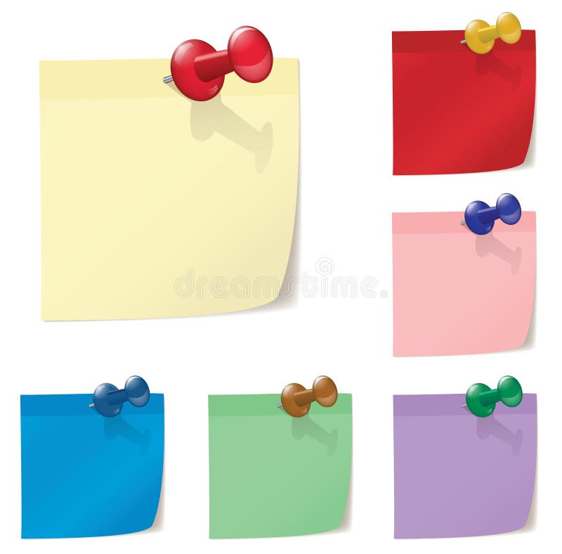 Set of Colorful Post Paper and Pin Stock Vector - Illustration of ...