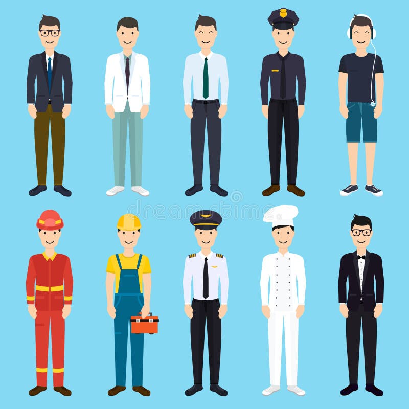 Set of Colorful Profession Man Flat Style Icons. Stock Vector ...
