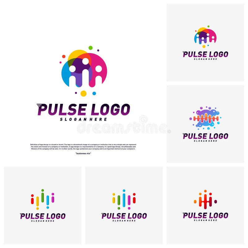 Set of Colorful Pulse Logo Design Concept Vector. People Beat Logo ...