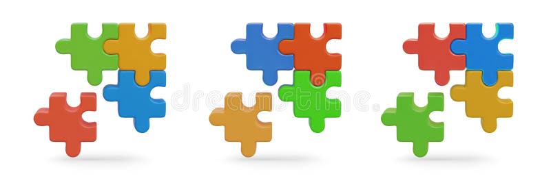 Set of Colorful Puzzles on White Background. Isolated Realistic ...