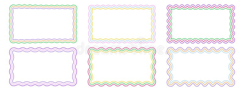 Set of Colorful Rectangle Frames with Wiggly Edges. Rectangular Shapes ...