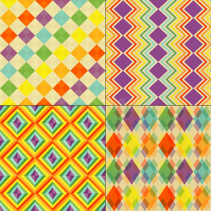 Set Of Colorful Retro Seamless Pattern Stock Vector - Illustration of ...