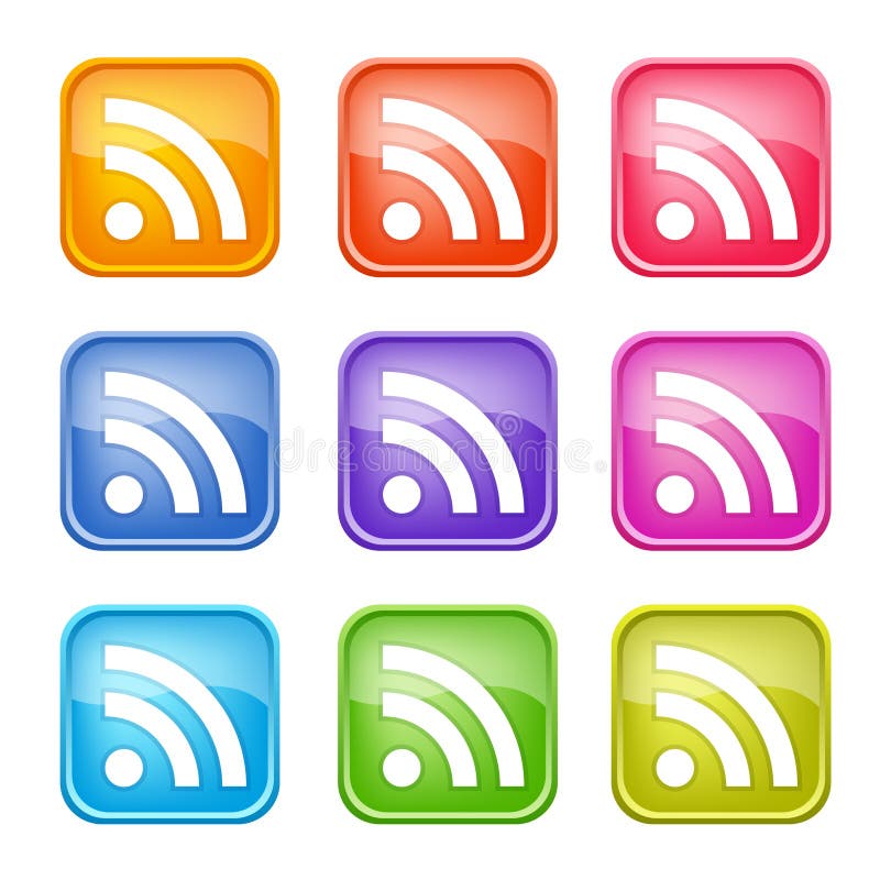 Set of colorful RSS icons stock vector. Illustration of feed - 52063675