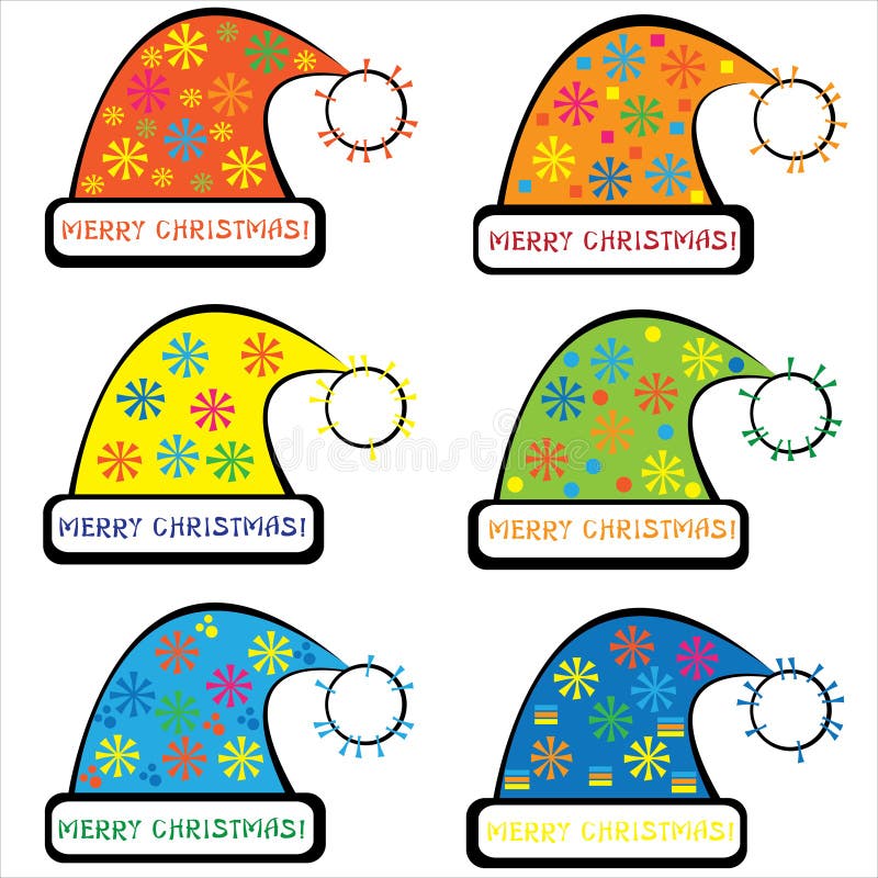Set of Colorful Santa Claus Hat Stock Vector - Illustration of ...