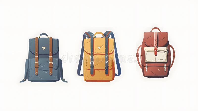 Set of Colorful School Backpacks in Flat Style Isolated on White ...