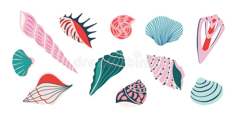 Set of Colorful Sea Shells. Vector Flat Illustration Stock Vector ...