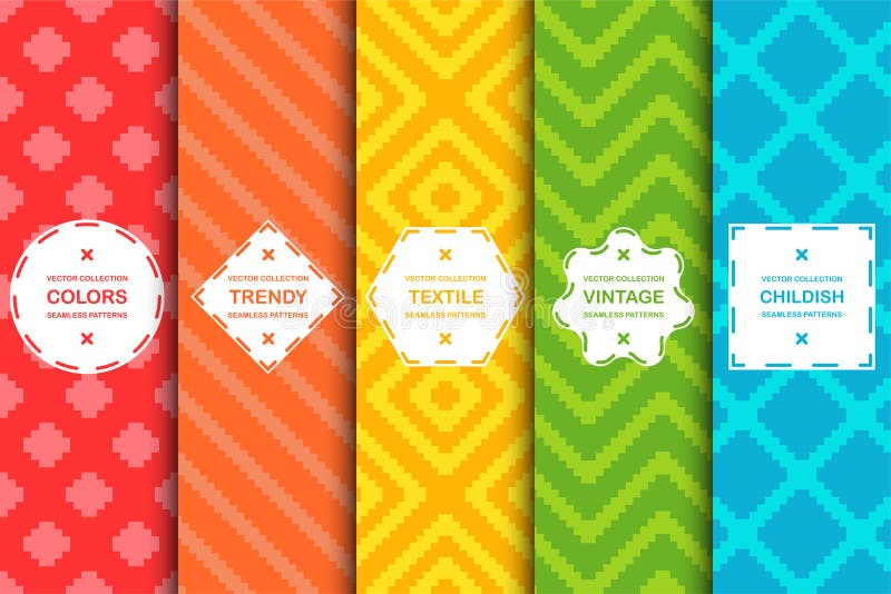 Set of Colorful Seamless Stylish Patterns - Vibrant Design. Textile ...