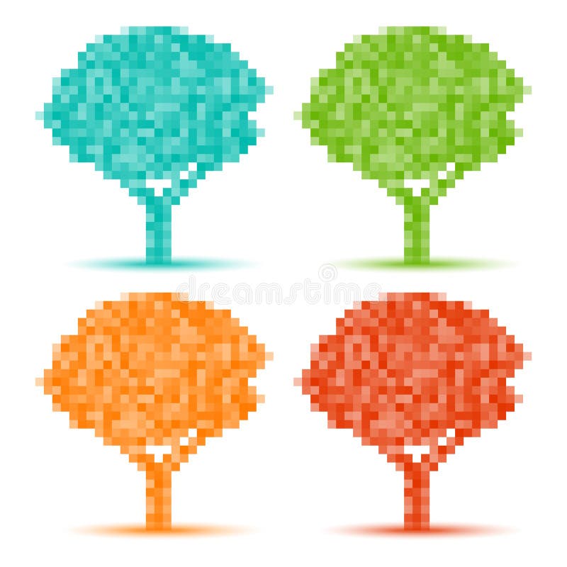Set of Colorful Season Tree Pixel Icons Stock Vector - Illustration of ...
