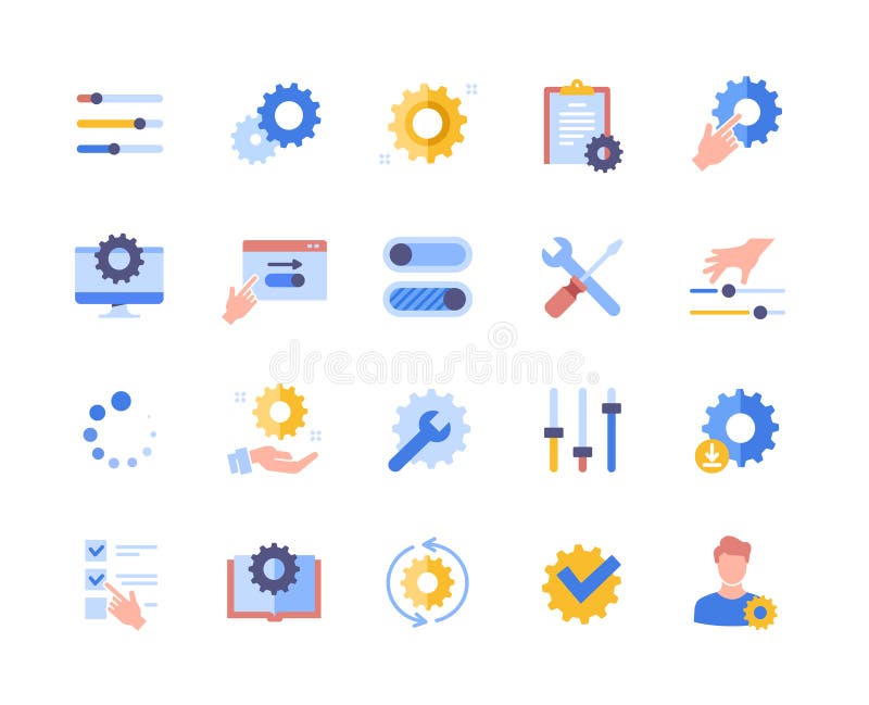 Set of Colorful Setup and Settings Icons Stock Vector - Illustration of ...