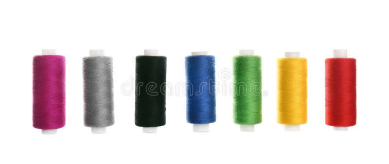 Set of Colorful Sewing Threads on White Background Stock Image - Image ...