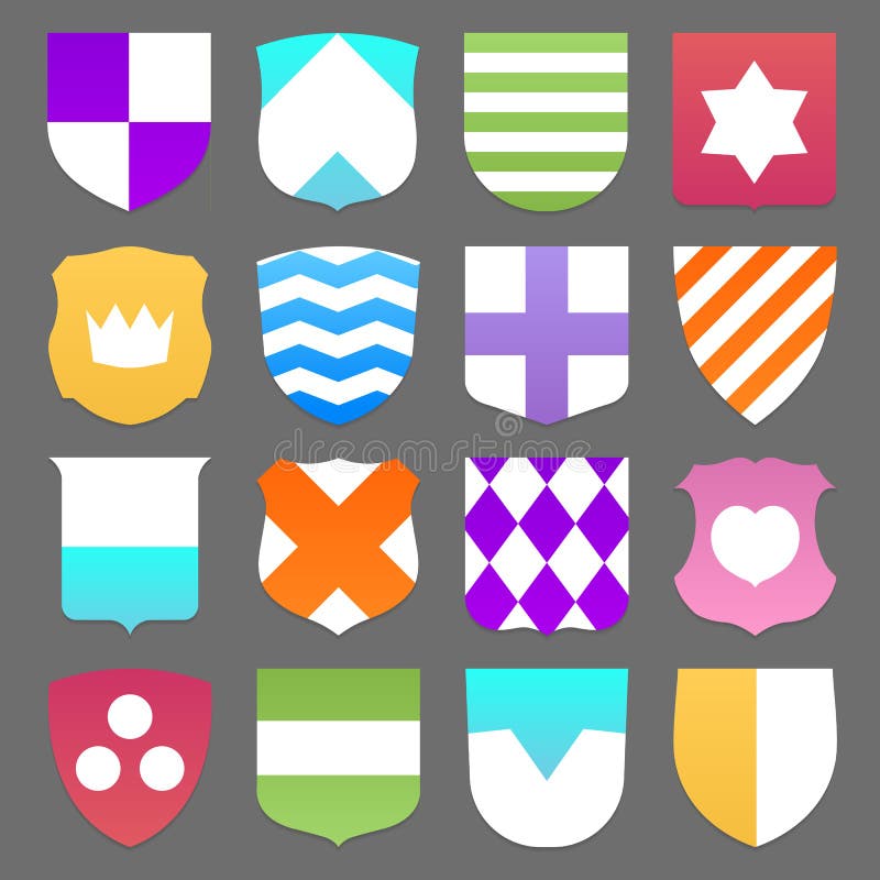 Set of colorful shields stock vector. Illustration of arms - 71424159