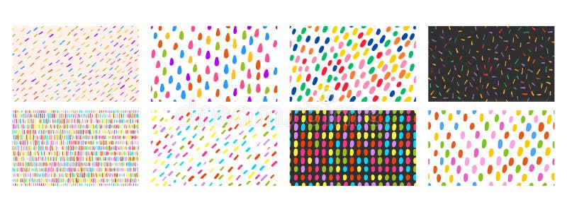Set of Colorful Simple Seamless Pattern with Small Dashes. Hand Drawn ...