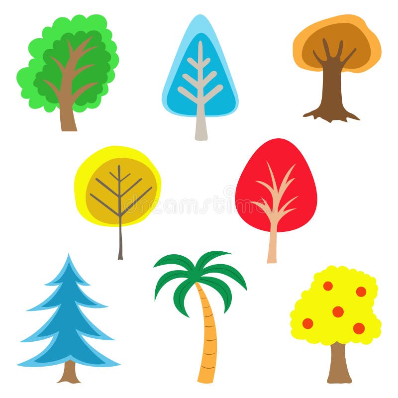 Set of Colorful Simple Trees Stock Vector - Illustration of plant, draw ...