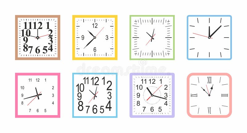 Square Wall Clock Set stock vector. Illustration of blue - 27641233