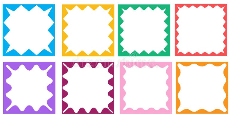 Set of Colorful Square Wavy Ink Drawn Frames. Zigzag Wavy Edges ...