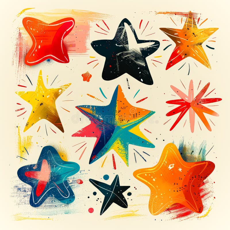 A Set of Colorful Stars with a Yellow Star in the Middle. Stock Photo ...